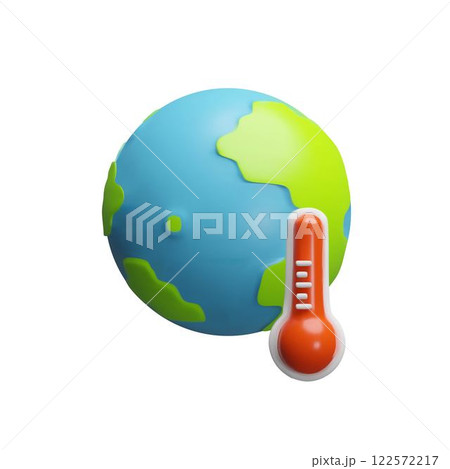 Global warming increase temperature 3D cartoon...のイラスト素材 [122572217] - PIXTA