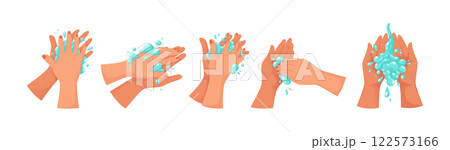 Hand wash. Clean arms with soap foam. Kid...のイラスト素材 [122573166] - PIXTA