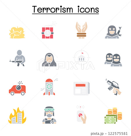 Terrorism icon set in flat color styleのイラスト素材 [122575581] - PIXTA