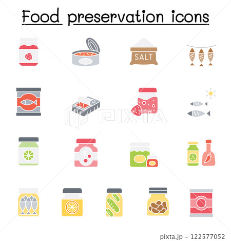 Food preservation icon set in flat color styleのイラスト素材 [122577052] - PIXTA