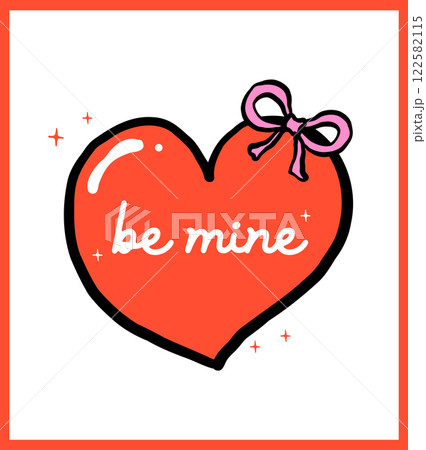 Retro Heart with bow Be mine Outline Bold Line...のイラスト素材 [122582115 ...
