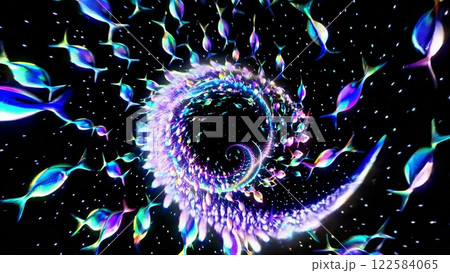 Cosmic fish forming a spiral galaxy in the...のイラスト素材 [122584065] - PIXTA