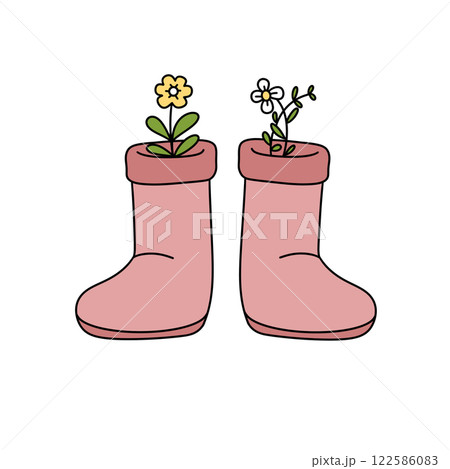 Two pink boots with flowers in themのイラスト素材 [122586083] - PIXTA