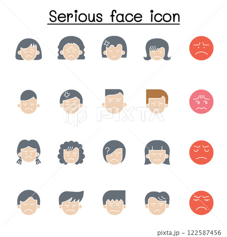 Serious face icon set in flat color styleのイラスト素材 [122587456] - PIXTA