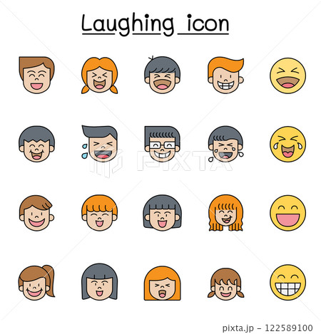 Laughing icon set in color line styleのイラスト素材 [122589100] - PIXTA
