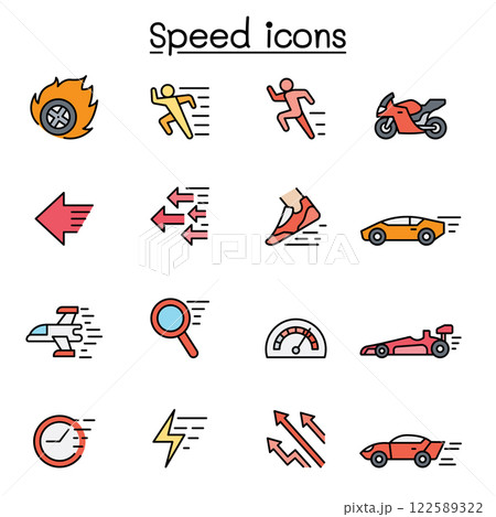 Speed, Fast icon set in color line styleのイラスト素材 [122589322] - PIXTA