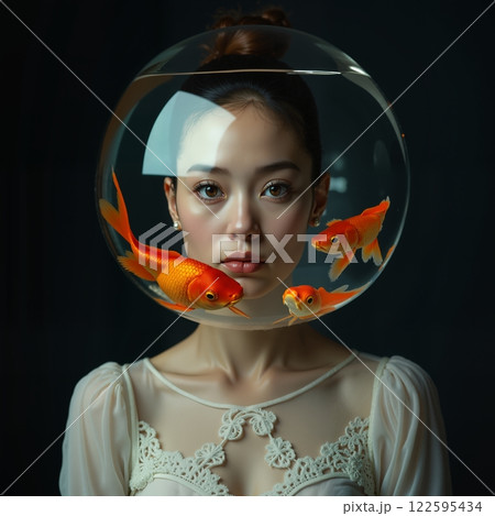 A woman's face inside a glass fishbowlのイラスト素材 [122595434] - PIXTA