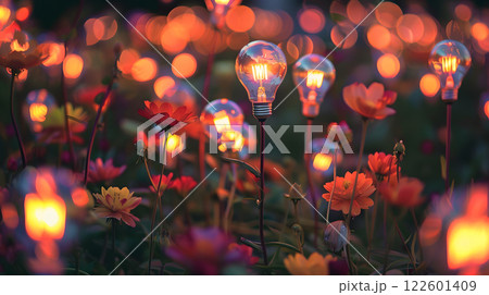 A field of light bulbs in the form of flowers...のイラスト素材 [122601409] - PIXTA