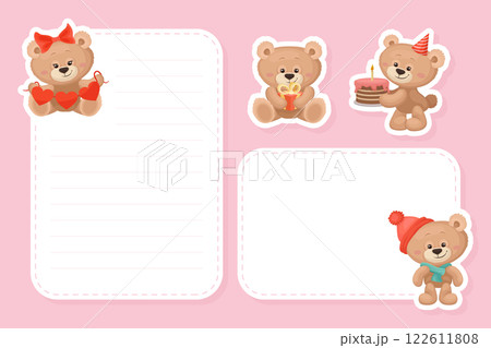 Teddy Bear Note Card Design with Cute Fluffy...のイラスト素材 [122611808] - PIXTA
