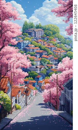 Vibrant springtime cityscape with cherry...のイラスト素材 [122645408] - PIXTA