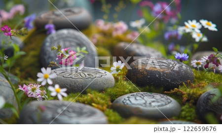 Polished Su-Jok therapy stones with intricate...のイラスト素材 [122659676] - PIXTA