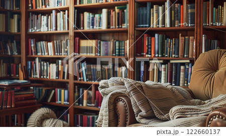 A bookshelf of classics, an overstuffed...のイラスト素材 [122660137] - PIXTA