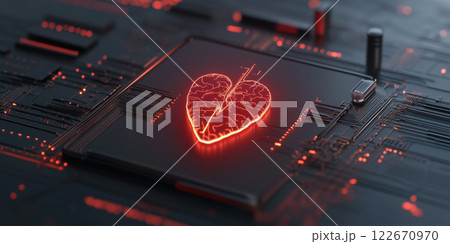 Digital heart interface with glowing circuitry...のイラスト素材 [122670970 ...