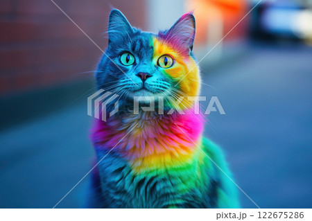Color-changing cat exhibits vibrant hues...のイラスト素材 [122675286] - PIXTA