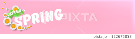 Hello spring pink horizontal banner with text...のイラスト素材 [122675858] - PIXTA