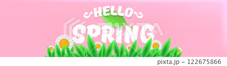 Hello spring pink horizontal banner with text...のイラスト素材 [122675866] - PIXTA