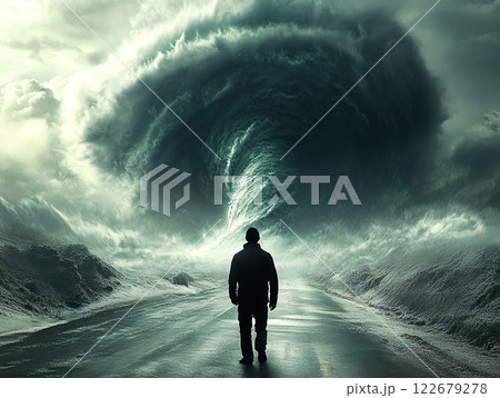 Approaching Storm A Figure Stands Boldly...のイラスト素材 [122679278] - PIXTA