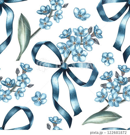 A simple pattern with blue forget-me-nots and...のイラスト素材 [122681872] - PIXTA