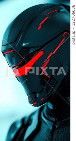 Futuristic Cyborg Helmet with Red Accents in a...のイラスト素材 [122706036 ...