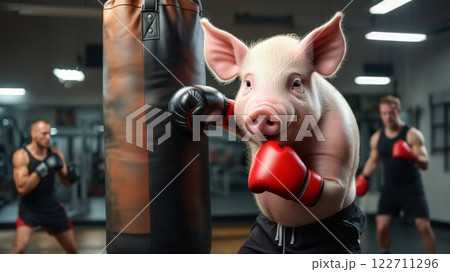 Pig boxer training with punching bag in gymのイラスト素材 [122711296] - PIXTA