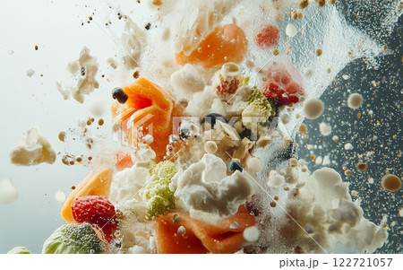 Vibrant Fruit and Vegetable Explosion in Water:...のイラスト素材 [122721057 ...