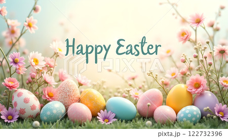 happy easter egg spring backgroundのイラスト素材 [122732396] - PIXTA