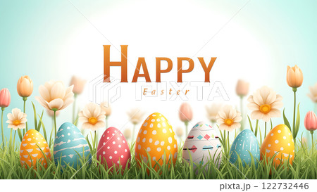 happy easter egg spring backgroundのイラスト素材 [122732446] - PIXTA