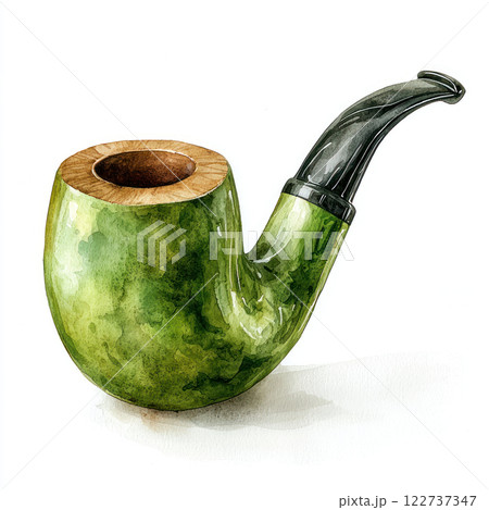 Watercolor depiction of green wooden pipe with...のイラスト素材 [122737347 ...