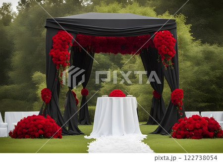 An outdoor funeral setting with a canopy draped...のイラスト素材 [122738054 ...