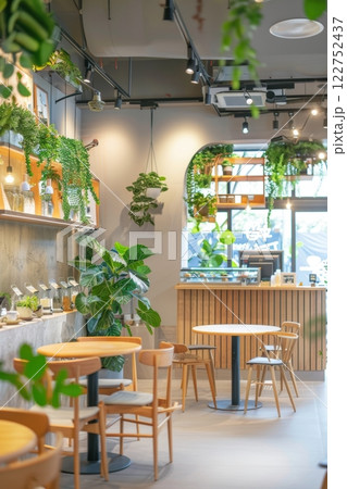 Eco-Friendly Cafe Decor with Green Plants and...のイラスト素材 [122752437] - PIXTA