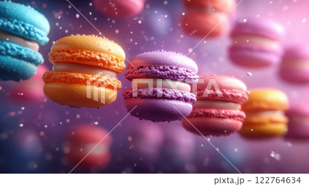 Stack brightly macarons rising, floating air....のイラスト素材 [122764634] - PIXTA