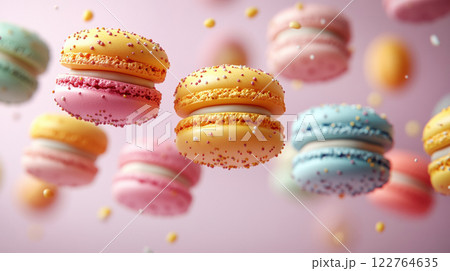 Stack brightly macarons rising, floating air....のイラスト素材 [122764635] - PIXTA