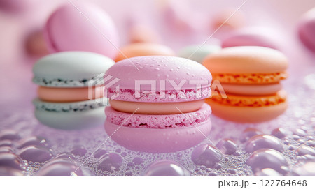 Stack brightly macarons rising, floating air....のイラスト素材 [122764648] - PIXTA
