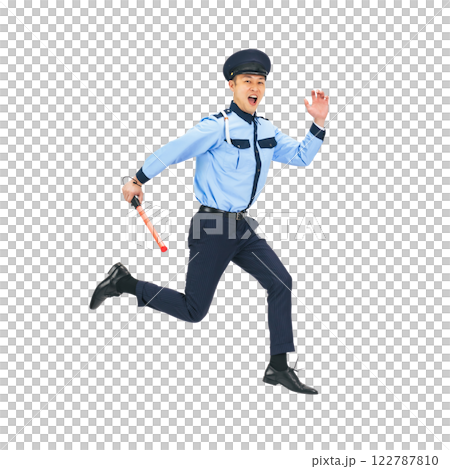 Jumping middle-aged male security guard -... - Stock Illustration ...