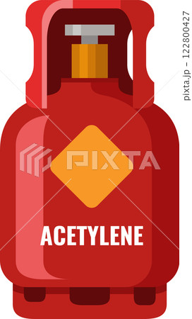 Red acetylene gas cylinder with valve and label...のイラスト素材 [122800427 ...