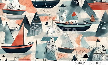 seamless nautical pattern featuring stylized...のイラスト素材 [122801480] - PIXTA