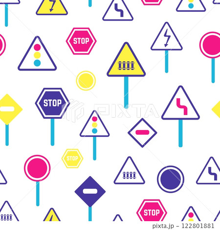 Road signs seamless pattern. Colorful abstract...のイラスト素材 [122801881 ...