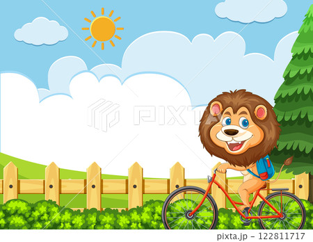 Lion Riding a Bicycle in Natureのイラスト素材 [122811717] - PIXTA