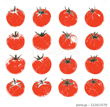 Tomatoes Set Icons Linocut Style White...のイラスト素材 [122813570] - PIXTA