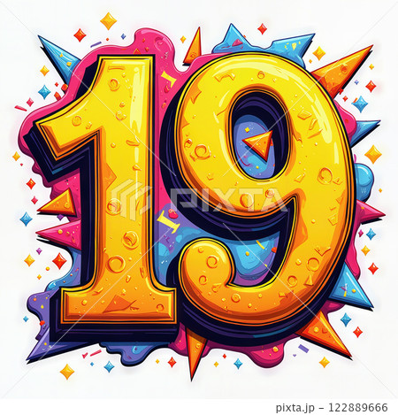 Colorful 19th birthday number.のイラスト素材 [122889666] - PIXTA