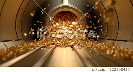 futuristic vault overflowing with shiny gold...のイラスト素材 [122898426] - PIXTA
