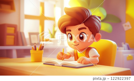 Teen Doing Homework Pastel colored 3D cartoon...のイラスト素材 [122922397] - PIXTA