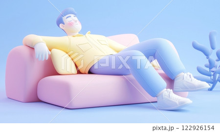 Man Taking a Nap Minimalistic 3D soft...のイラスト素材 [122926154] - PIXTA