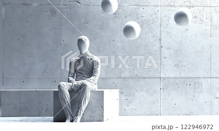 Faceless humanoid sculpture sitting showing...のイラスト素材 [122946972] - PIXTA