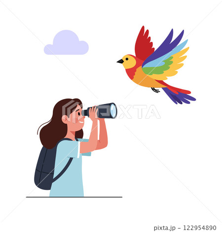 Person observing colorful bird through...のイラスト素材 [122954890] - PIXTA
