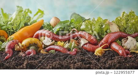 A detailed close-up of earthworms wriggling in...のイラスト素材 [122955877 ...