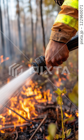 Firefighter hand gripping high pressure water...のイラスト素材 [122960071] - PIXTA