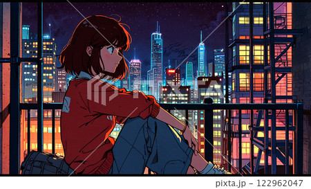 Neon Dreams on the Fire Escapeのイラスト素材 [122962047] - PIXTA