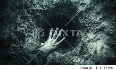 Person Reaching Out Of A Deep Dark Pit Of Despairのイラスト素材 [123011460 ...