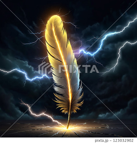A single golden feather glows brightly,...のイラスト素材 [123032902] - PIXTA